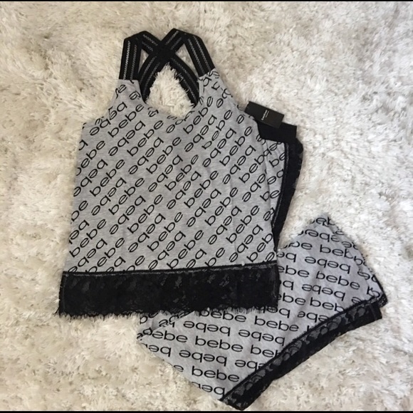 bebe | Intimates & Sleepwear | Nwt Bebe Logo Gray Pajama Lace Set ...
